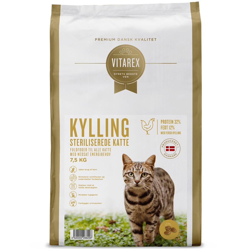 Steriliserede katte med kylling, 7,5 kg » Vitarex – Kvalitets foder til ...